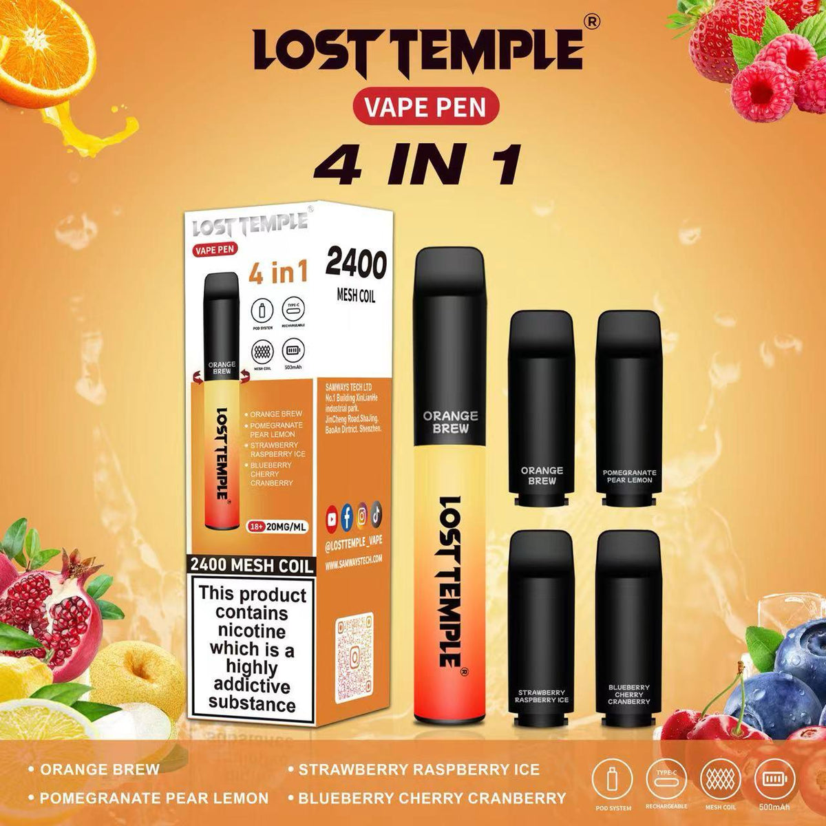 4 in 1 Lost temple 2400 Puffs Disposable Pod System Kit - Star vape
